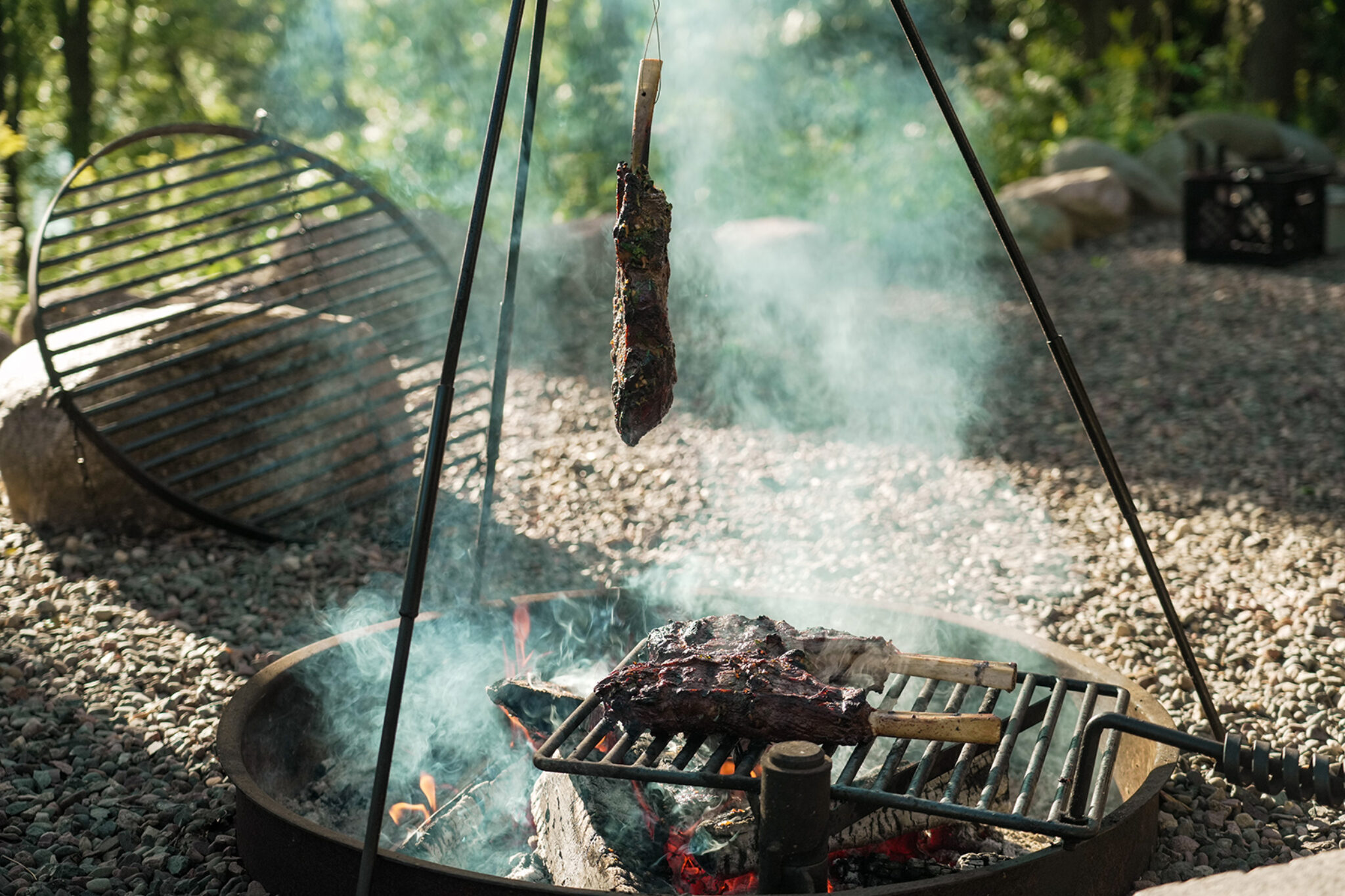 Bison Tomahawk Chops with Charred Eggplant - Andrew Zimmern