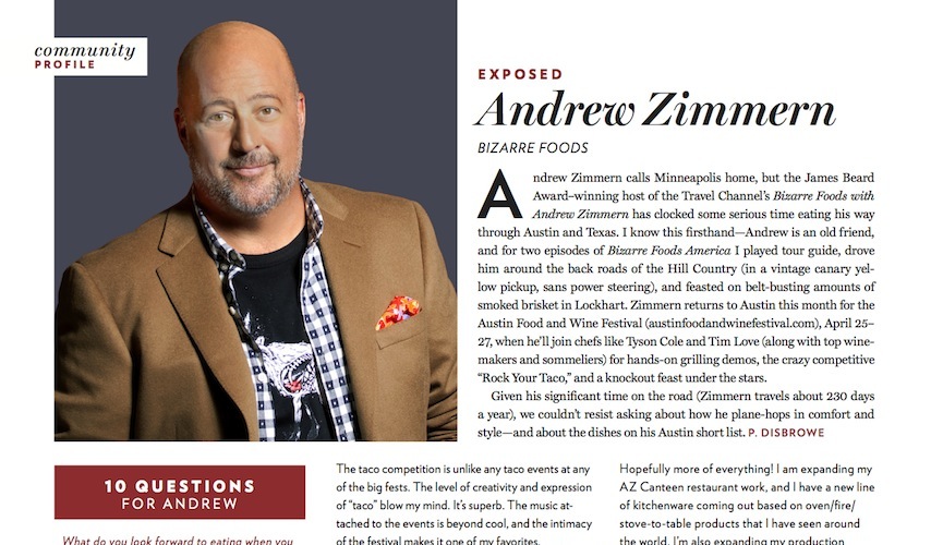 AZ in TRIBEZA Magazine - Andrew Zimmern