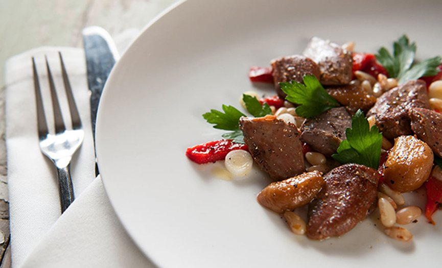 Hank Shaw's Poached Dove & Roasted Peppers - Andrew Zimmern
