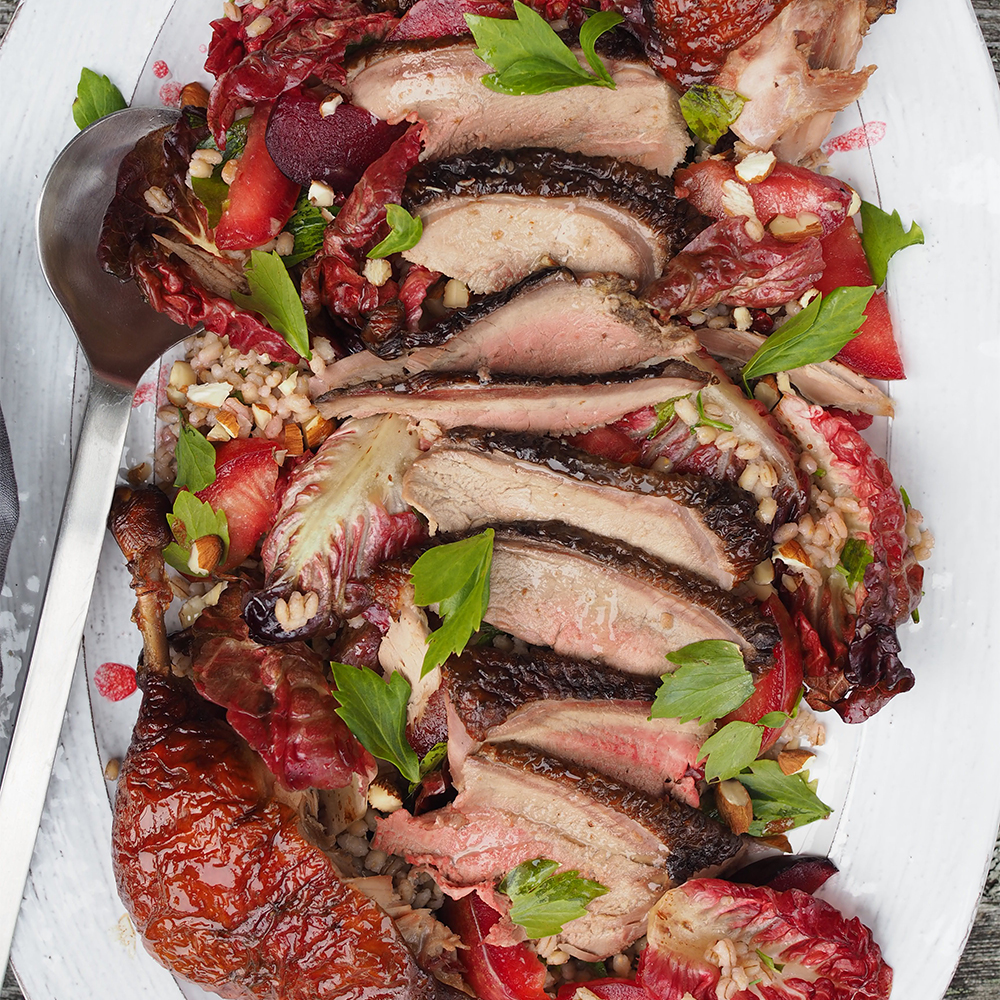 Smoked Duck & Barley Salad with Lovage & Plums by Nevada Berg - Andrew ...