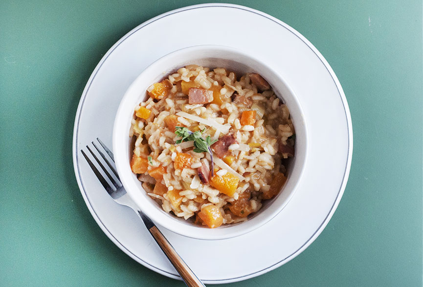 Squash Risotto with Bacon & Leeks - Andrew Zimmern