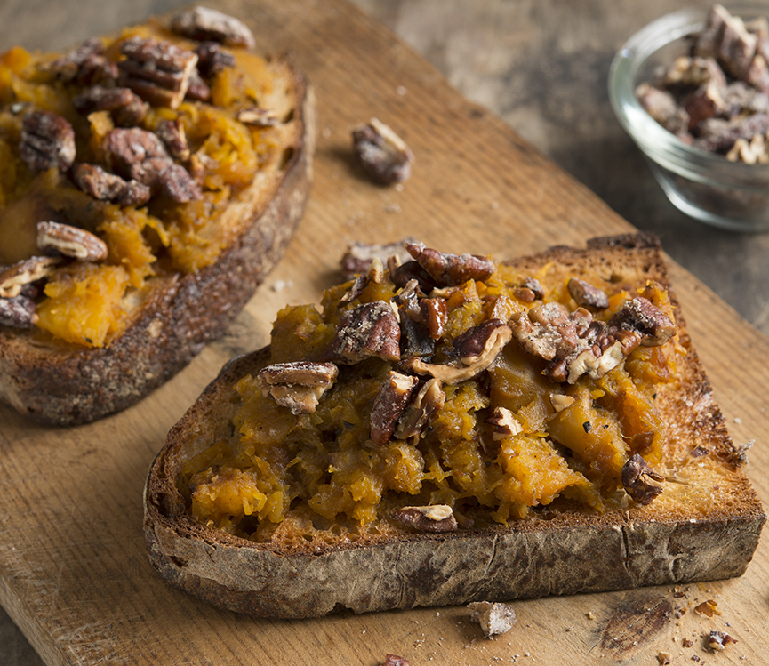 Cider-Glazed Squash Toast with Manchego & Spiced Pecans - Andrew Zimmern