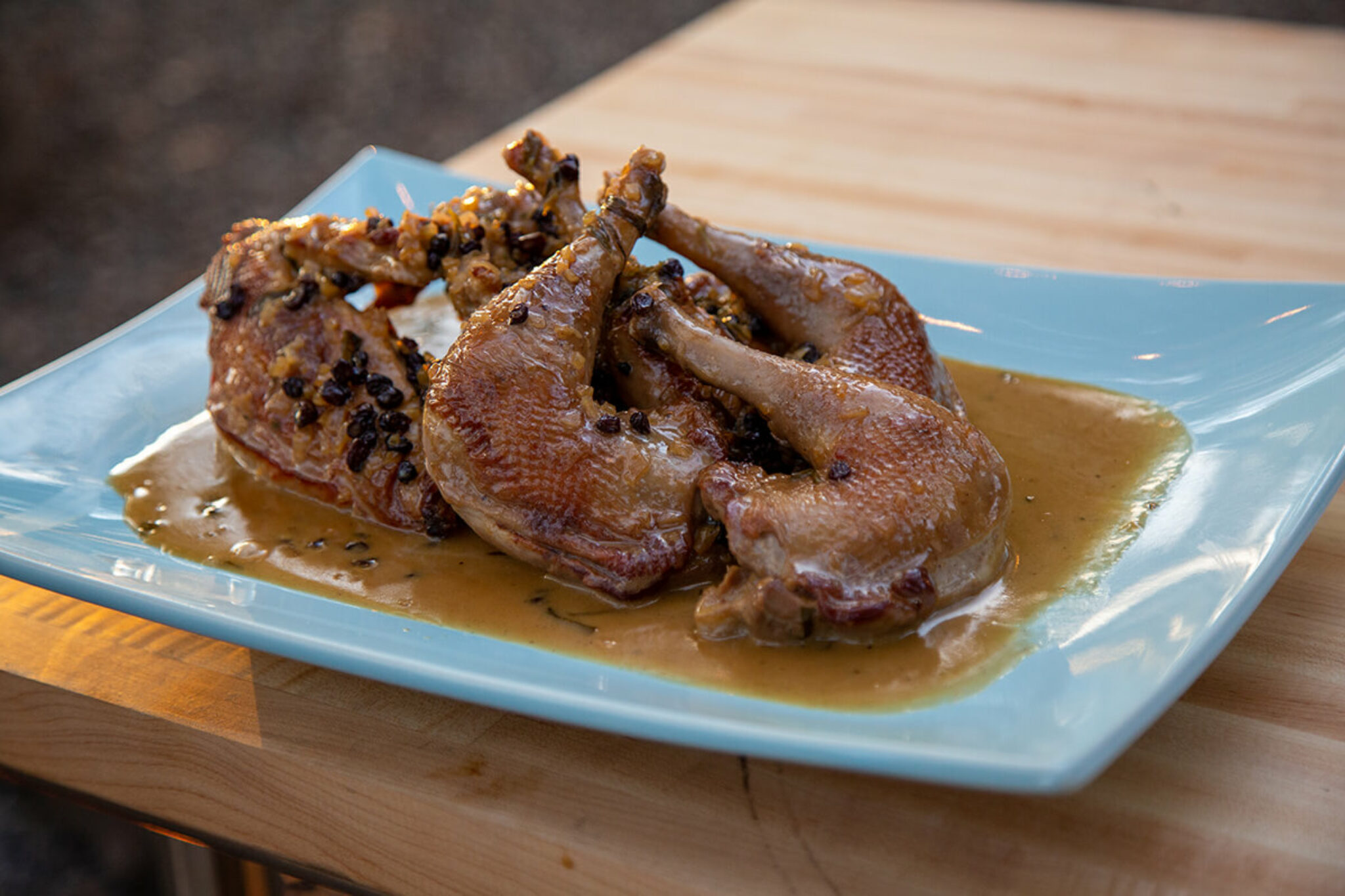 Sauteed Pheasant with Apple Gravy and Corn Pudding - Andrew Zimmern